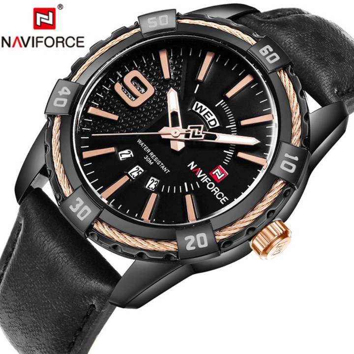 Naviforce 9117 Sports Style Men Calendar Week Display Leather Strap ...