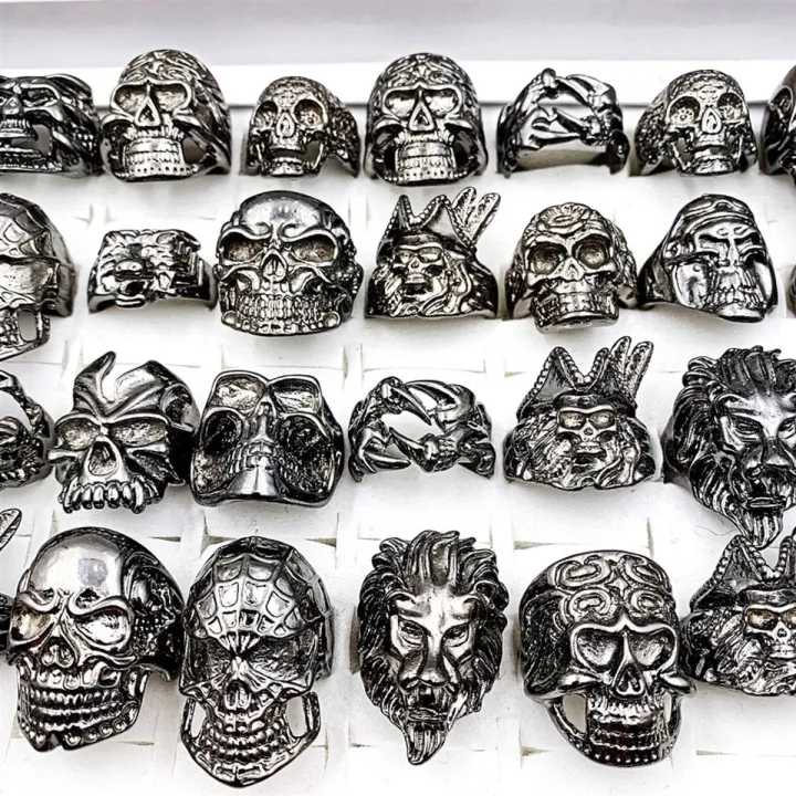 5/10Pcs/Lot Gothic Punk Skull Rings for Men and Women Vintage Finger ...