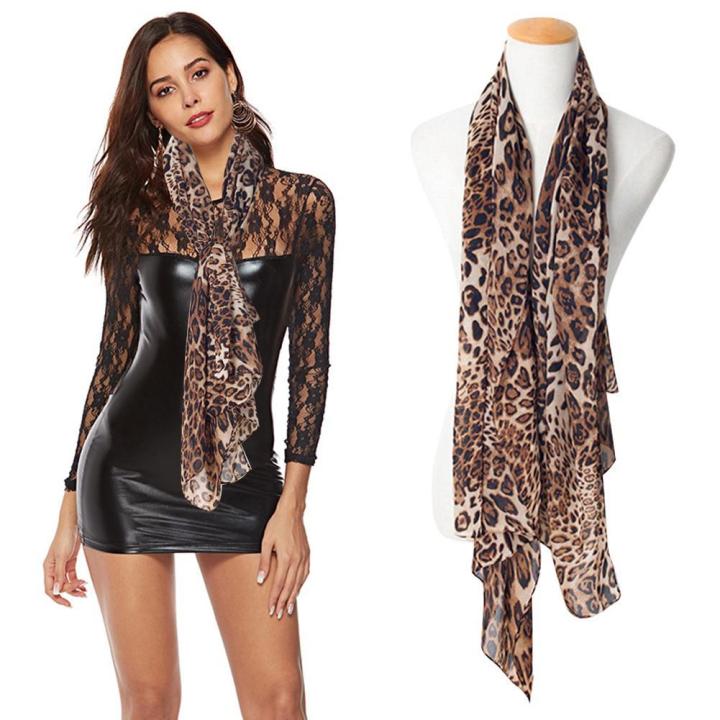 Vintage Leopard Print Scarf Fashion Soft Chiffon Shawl Scarf Women ...