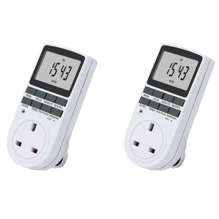 2X Uk Plug Digital Timer Plug Socket, Electrical Programmable Plug in Timer Switch for Light, B ...