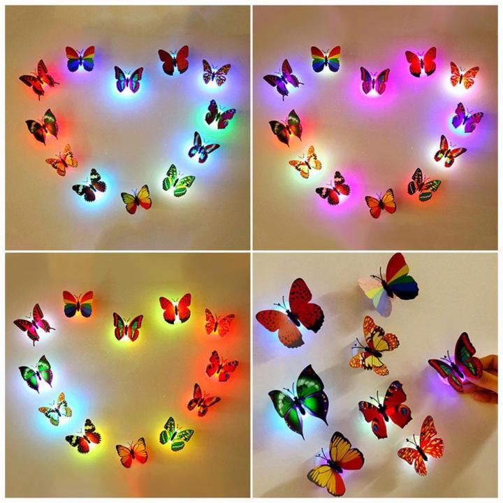 LED Wall Stickers Colorful Changing Butterfly Glowing Wall Decals Night ...
