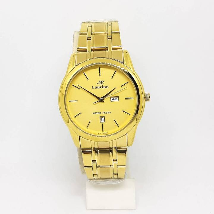 Laurine 129 Golden Day & Date Stainless Steel Wrist Watch For Men ...