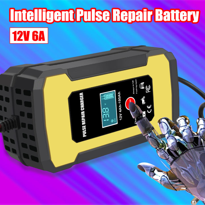 Intelligent Pulse Repair LCD Display 12V 6A Car Battery Charger Smart ...