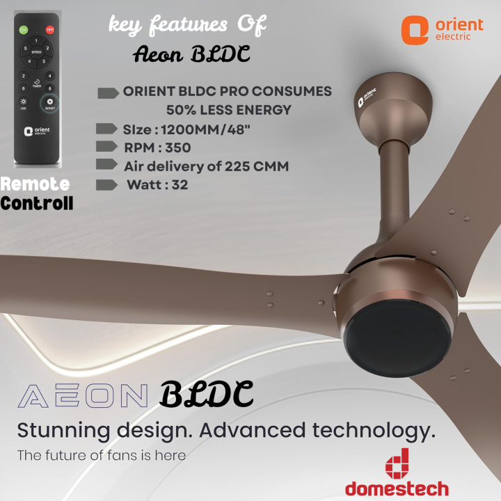 Orient Aeon BLDC PRO Motor 48" Ceiling Fan with Remote (Tangerine Brown ...