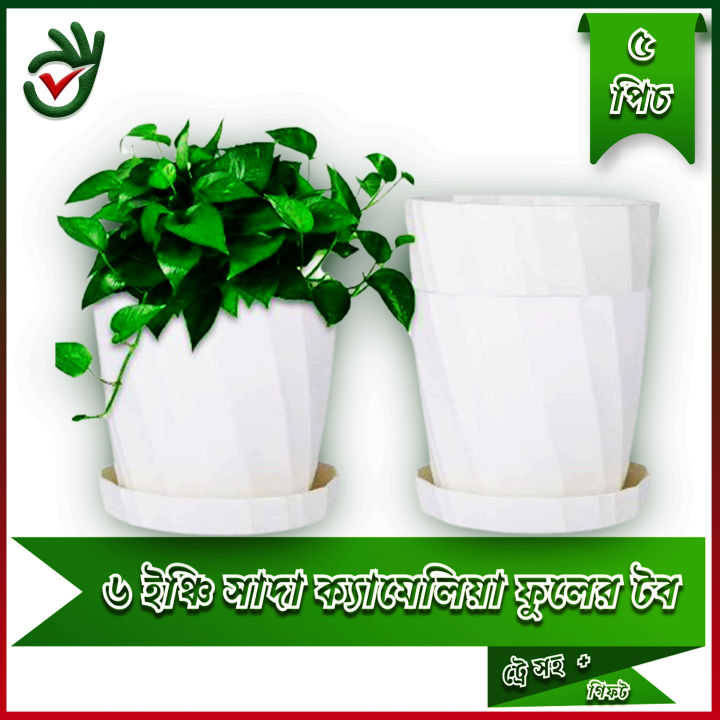 6" inch plastic flower tub 5 pices White Color combo pack. White Color ...
