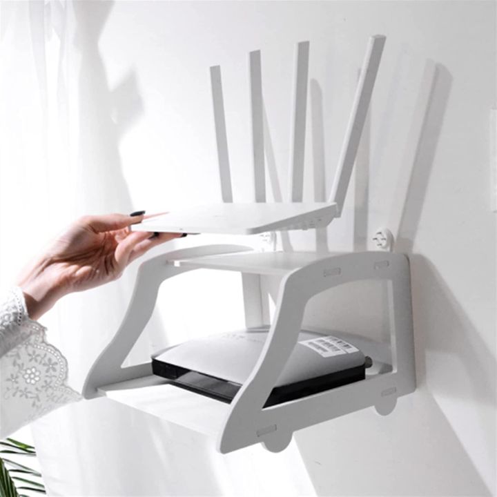 Wall Mounted Wifi Router Shelf Set-Top Box Bracket Storage Box Double ...