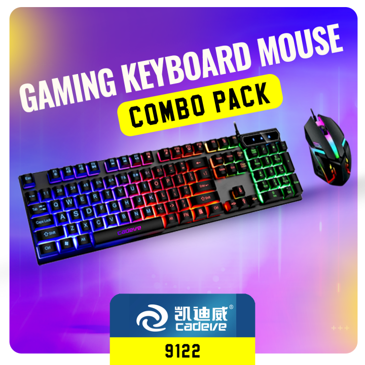Gaming Keyboard Mouse Combo Black Color Cadeve 9122 RGB Mouse With RGB ...