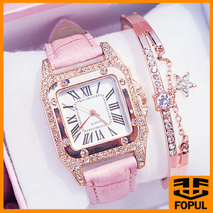 Fopul Mall Best Selling Ladies Square Rhinestone Bracelet Watch Set ...