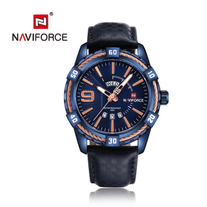 NAVIFORCE 9117 Sports Style Men Calendar Week Display Leather Strap ...