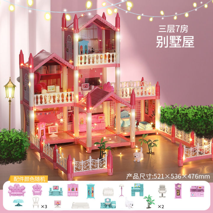 Children play house princess castle Villa toy girl doll house assembled ...