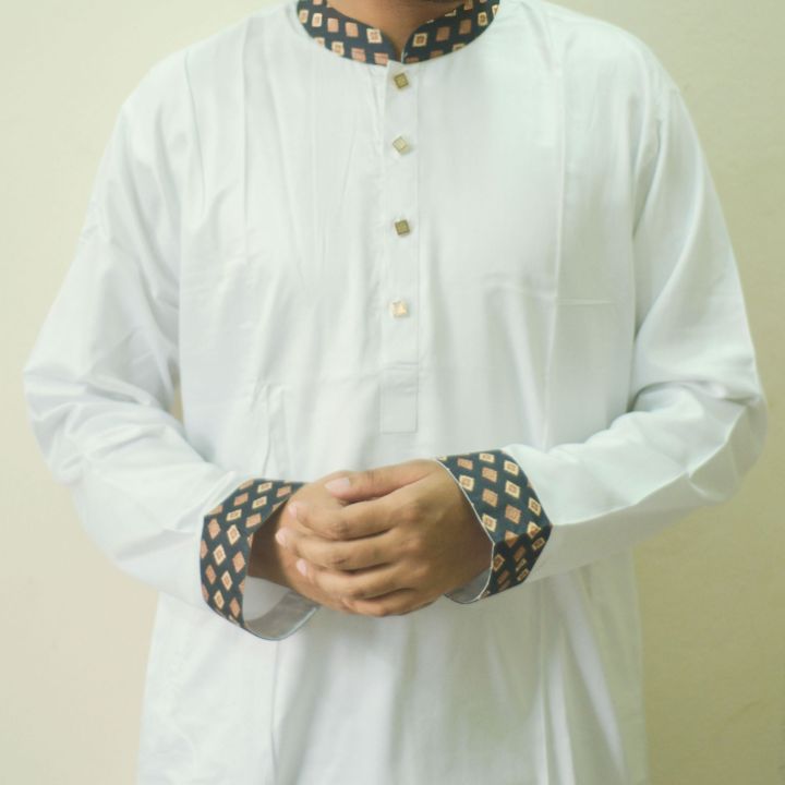 white premium cotton Contrast Punjabi for men | Daraz.com.bd