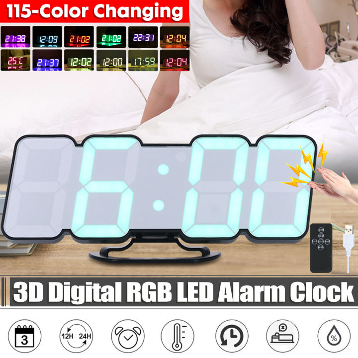 USB Alarm Clock Digital Table Clock 3D Digital RGB LED Alarm Clock Wall ...