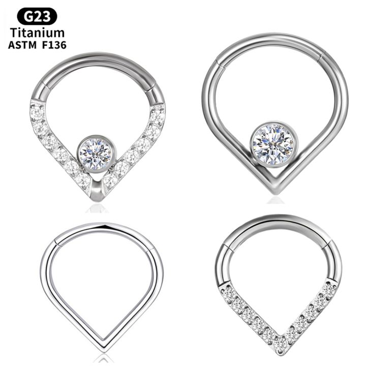F136 G23 Titanium Hinged Teardrop Segment Ring Septum Nose Clicker ...