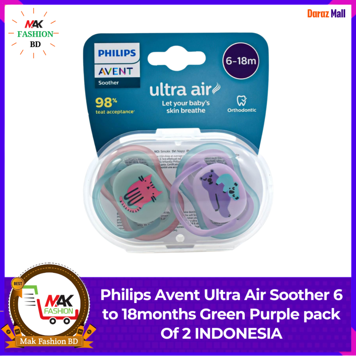 Philips Avent Ultra Air Soother 6 to 18months Green Purple pack Of 2 ...
