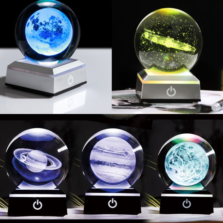 3D Crystsal LED Light Solar System Ball Laser Engraved Planets Glass ...