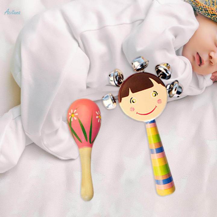 2 Pieces Wooden Baby Rattle Toys Kids Playing Noisemaker Toy Percussion ...