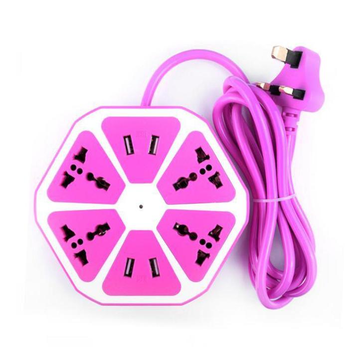 Multi Power Plug Extension - 4 Power Sockets with 4 USB Ports pink ...