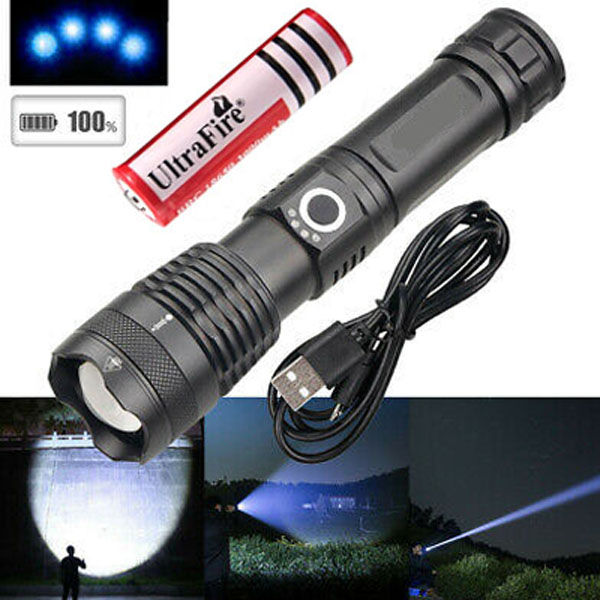 Zoom LED Flashlight XHP70 Telescopic High Brightness Torch USB ...