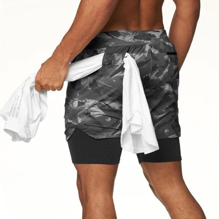 Running Loose Multi-pocket Double-layer Fitness Shorts Comfortable ...