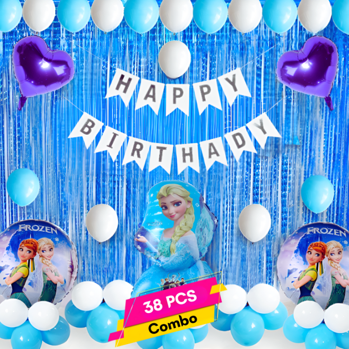 Frozen Theme Complete Birthday Decoration Combo Pack – Featuring White Card Birthday Banner ...