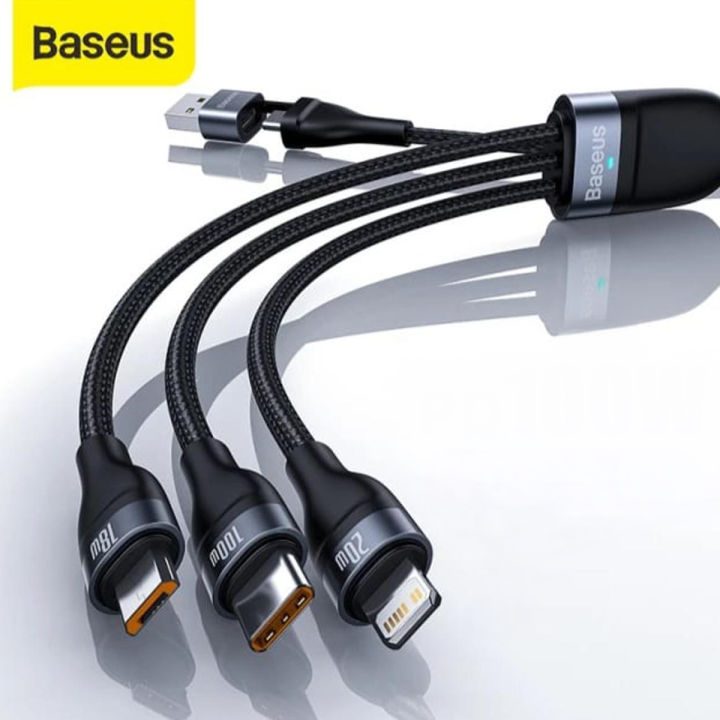 Baseus 3 in 1 USB Cable 5A Fast Charging for iPhone, Xiaomi, Samsung ...