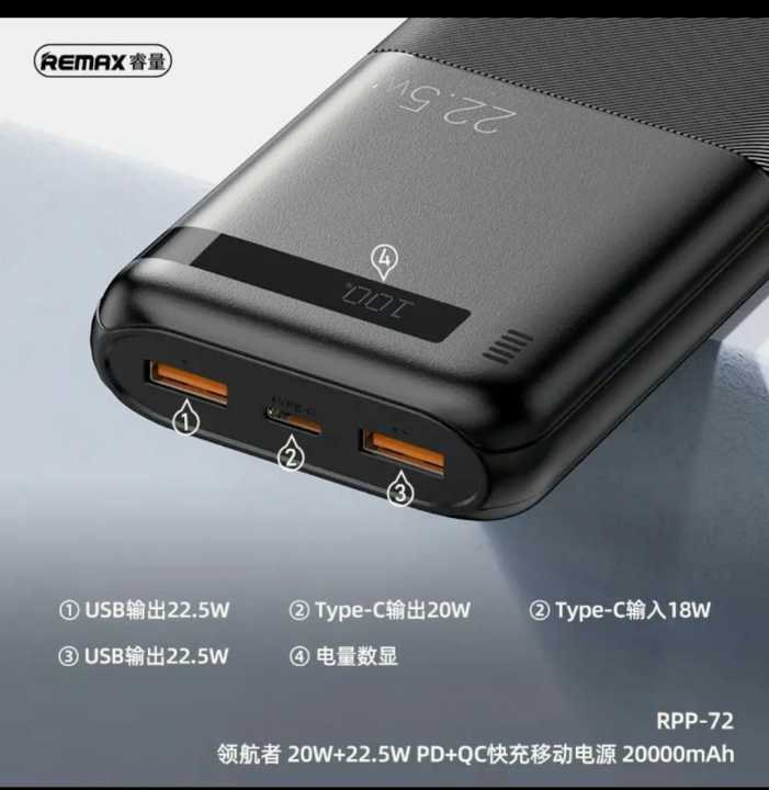 REMAX RPP-72 20W+22.5W Fast Charging Power Bank 20000mAh Portable New ...