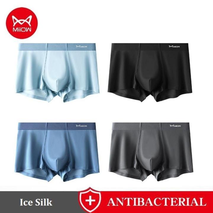 MiiOW 3pcs Ice Silk Men's Panties AAA Conductive Antibacterial Men Underwear Summer Seamless ...