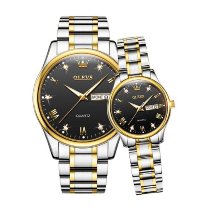OLEVS 5563 Silver Golden Two-tone Stainless Steel Analog Wrist Watch ...