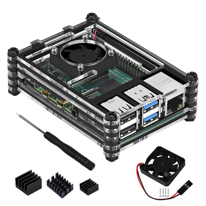 Acrylic Transparent / Clear & Black Case Cover for Raspberry Pi 4 Model ...