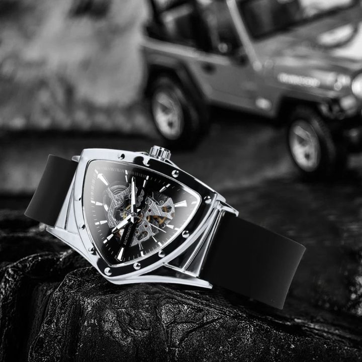 WINNER Sports Triangle Skeleton Automatic Men Watch Luminous Pointers ...