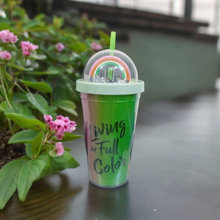 Pack of 1, Green, 350 ml Glitter Sipper with Straw, Plastic | Daraz.com.bd