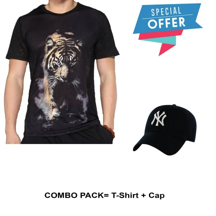 Combo Pack Of Print-1 T-Shirt And 1 Cap For Men | Daraz.com.bd