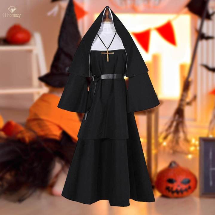 Nun Costume Fancy Black Halloween Priest Costume for Festival Photo ...