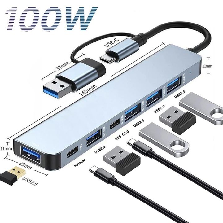 Type-C/USB Expansion Dock Splitter Extender USB3.0/USB2.0/USB-C/PD100W Laptop SD/TF Card Reader ...