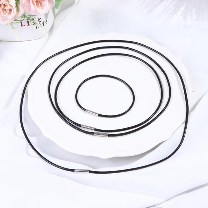 3mm Black Leather Cord Wax Rope Lace Chain With Stainless Steel Rotary ...