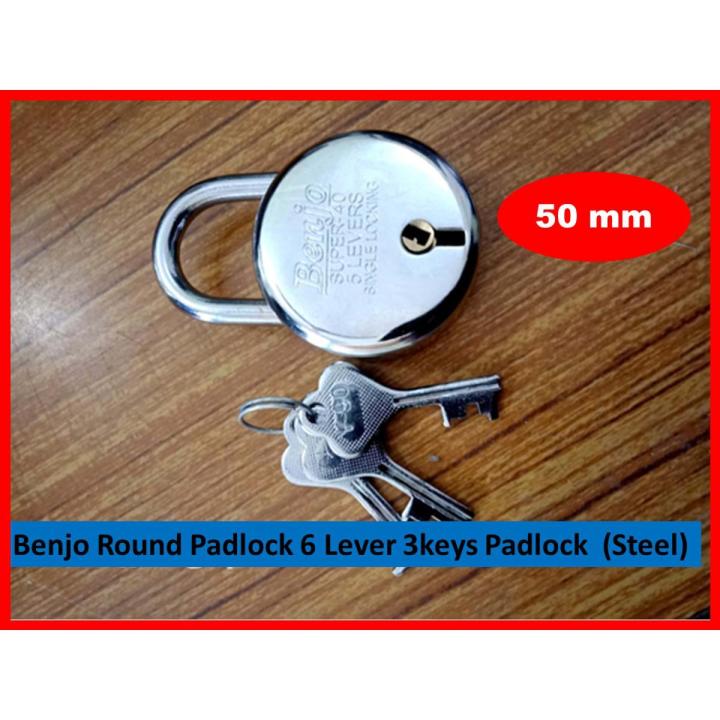 Benzo Round Padlock 6 Lever 3 Key Padlock (Steel) 50mm | Daraz.com.bd