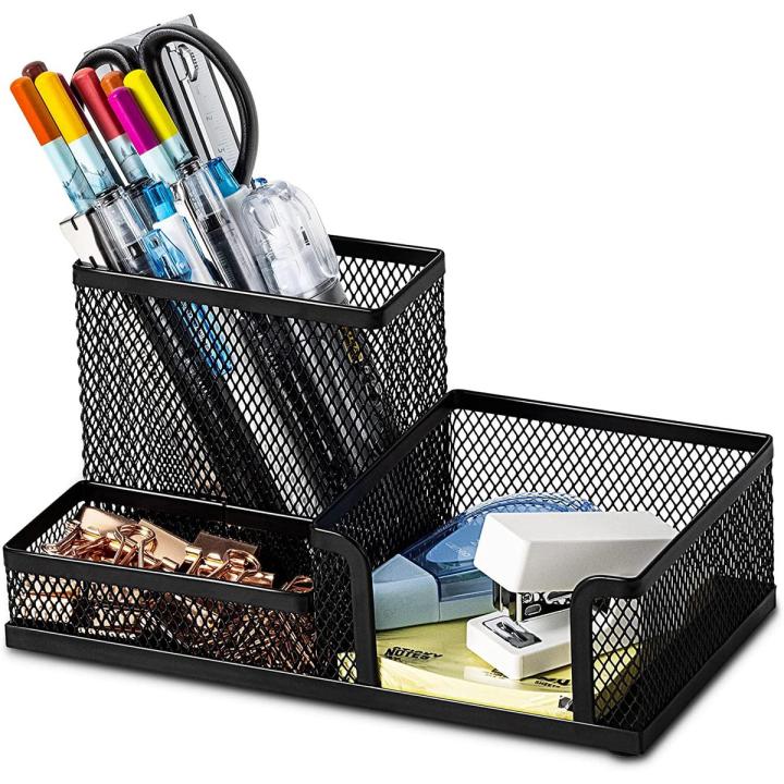 Deli E9175 Mesh Desk Organiser - 3 Compertment (Black) | Daraz.com.bd