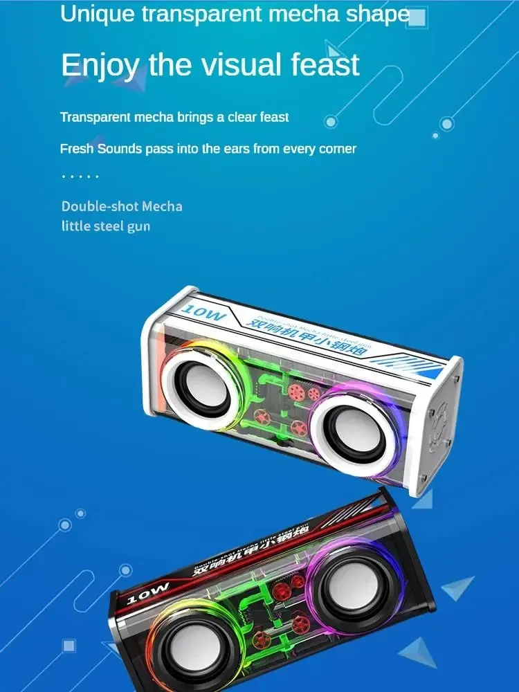Bluetooth Speaker Transparent Sound Box Colorful Lights Dual Speaker ...