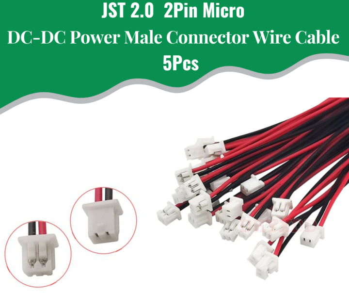 Mini Micro JST 2.0 PH 2Pin Connector Plug with 2P Wires Cables-5Pcs | Daraz.com.bd