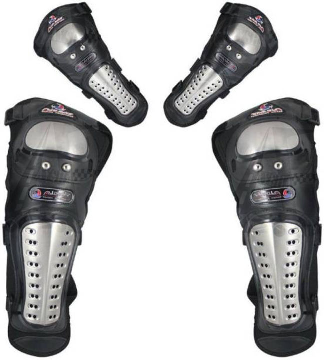 Pro Biker Alloy Steel Elbow Guard Knee Guard Shin Protector for Bikers ...