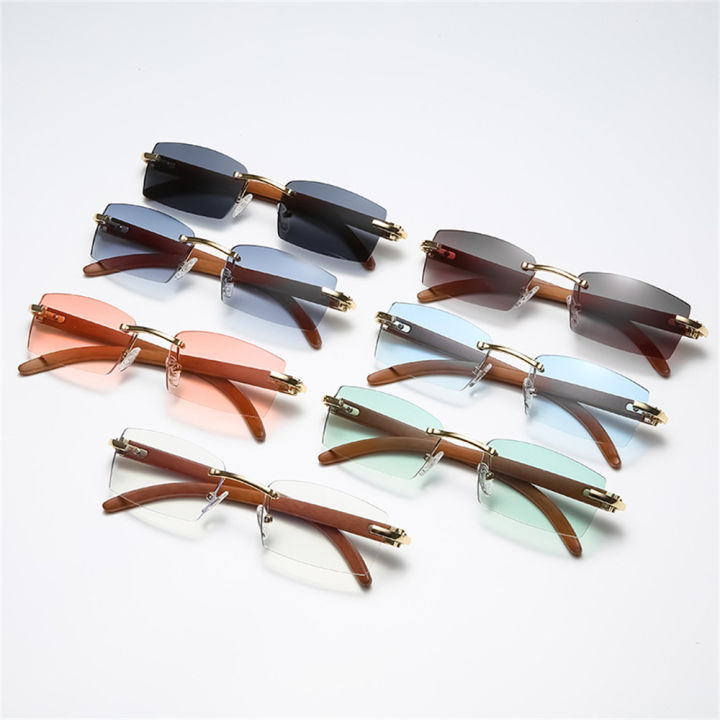 New Rimless Rectangle Sunglasses Men Vintage Small Frameless Sun ...
