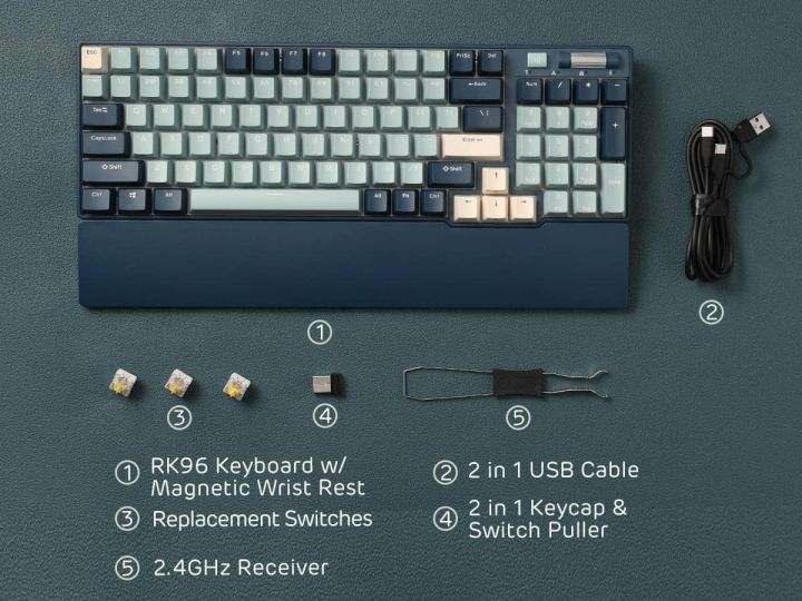 Royal Kludge RK96 Tri Mode RGB Hot Swap Forest Blue Mechanical Gaming ...