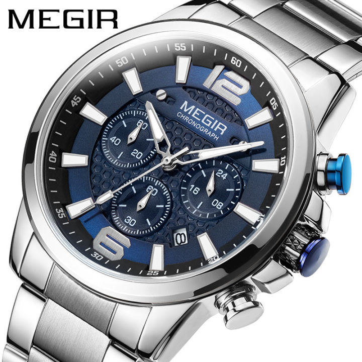 New Megal Megir Watch Men's Multi functional Timing Steel Band Sports ...