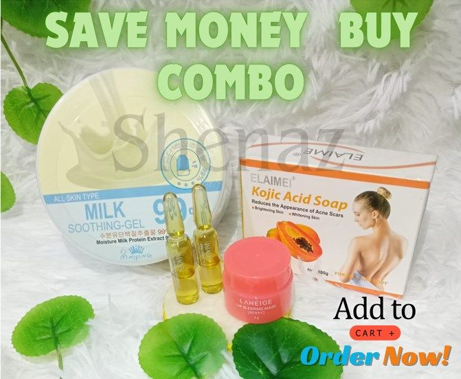 Milk Soothing Gel, Elamei Soap, Laneige Lip Sleeping Mask 3g & Hyaluronic Ampoule – 4-in-1 Skin ...