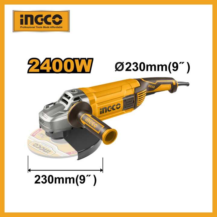INGCO 9'' 2400W Angle grinder With 1pcs auxiliary handle and 1set ...