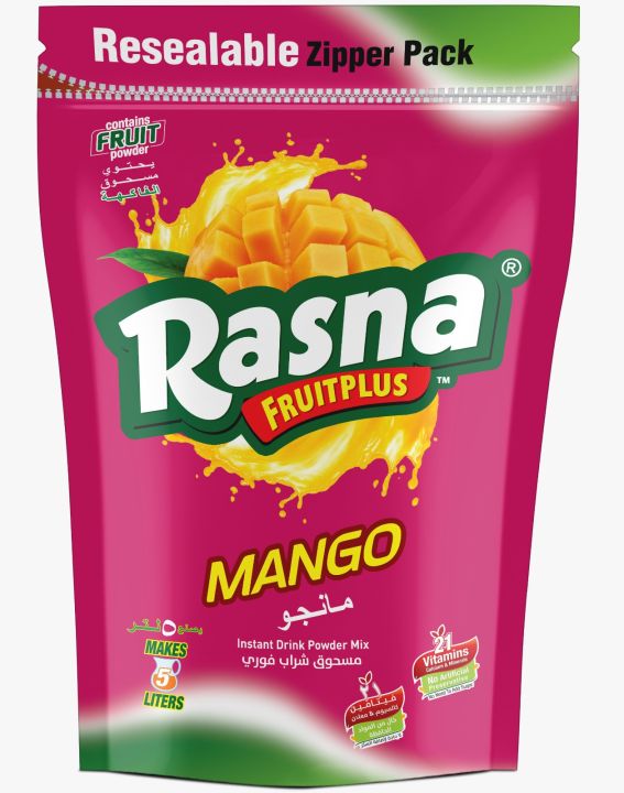 Rasna Fruitplus Mango Resealable Zipper Pack Powdered Drink Mix 400gm ...
