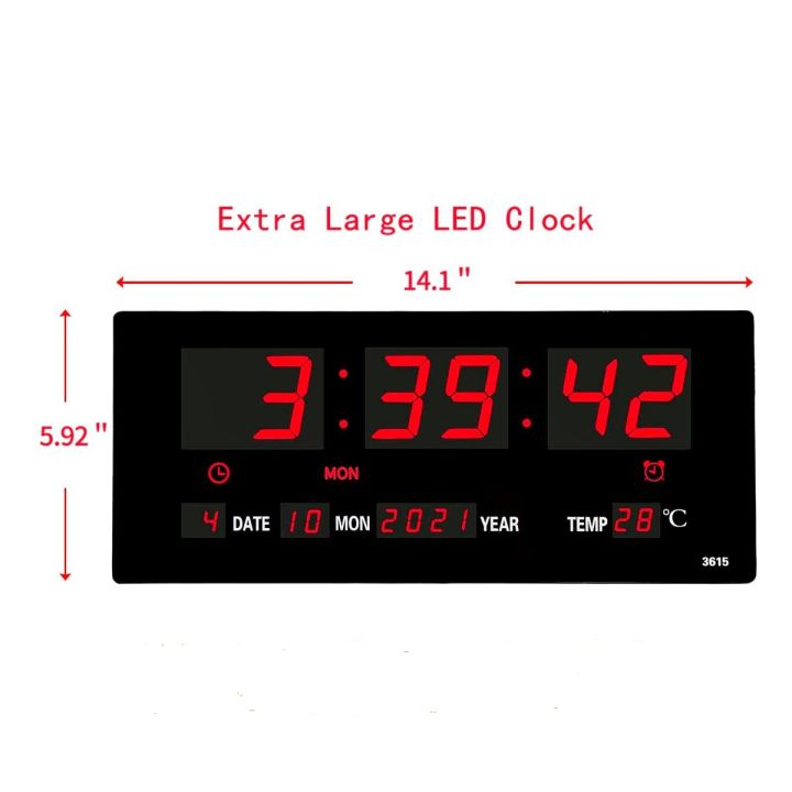 Digital Clock LED Wall Clock with Electric Calendar with Thermometer ...