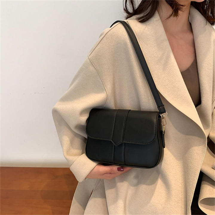 Solid color Shoulder bag Elegant PU leather Crossbody bag Flap Trendy Messenger bag for Daily use Casual outings Work or office Travel Shopping Daraz .bd