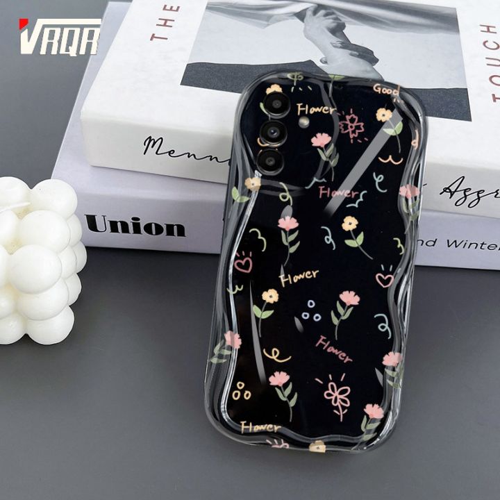 VRQR Soft Wavy Edge Phone Case For Samsung Galaxy A14 Back Cover Full Screen Beautiful Flowers ...