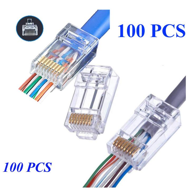 Rj45 Cat6 Pass Through Connectors Ends - Gold Plated Network End Plug ...